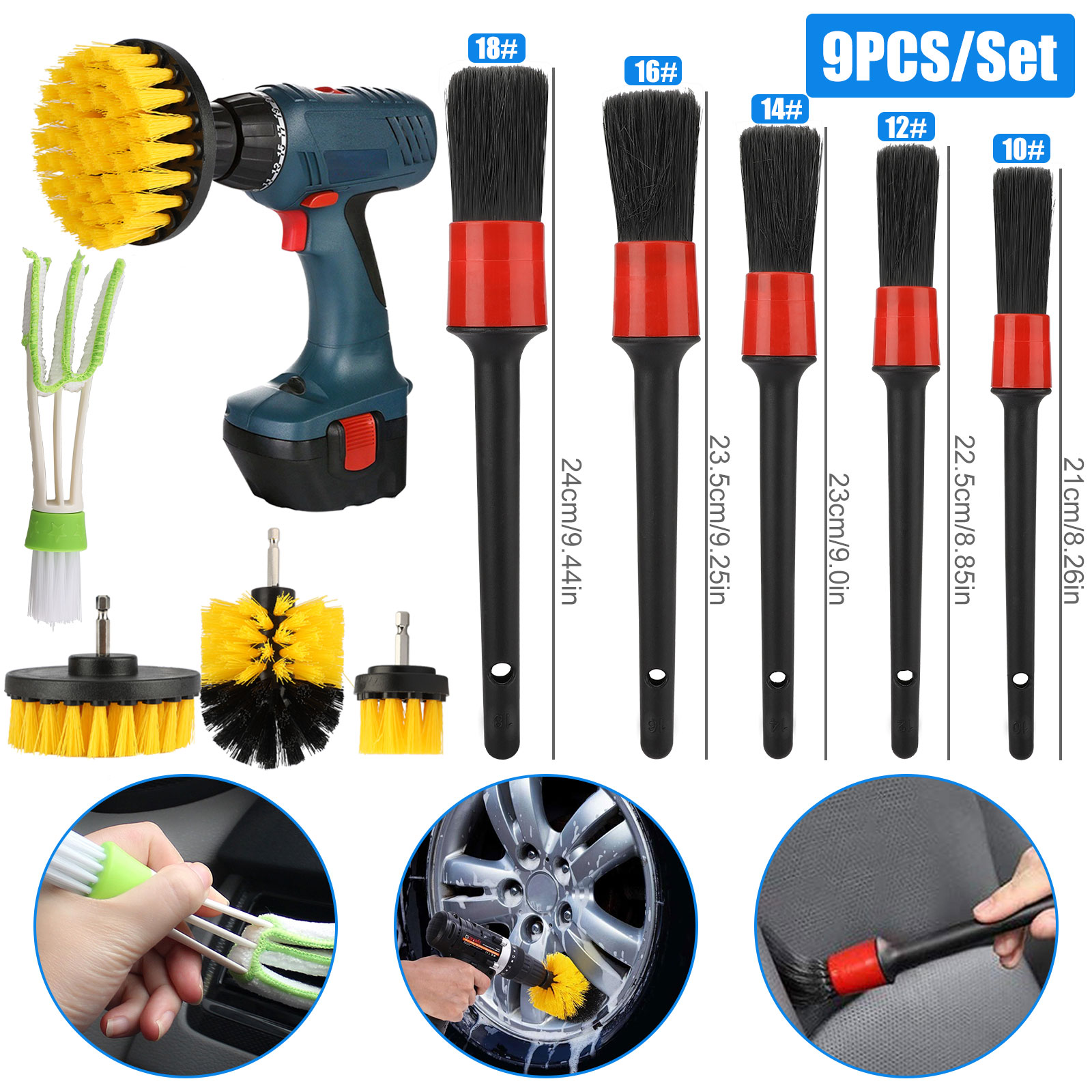 Car Detailing Wash Brush Auto Interior Vehicle Wheel Cleaning Tool Kit ...