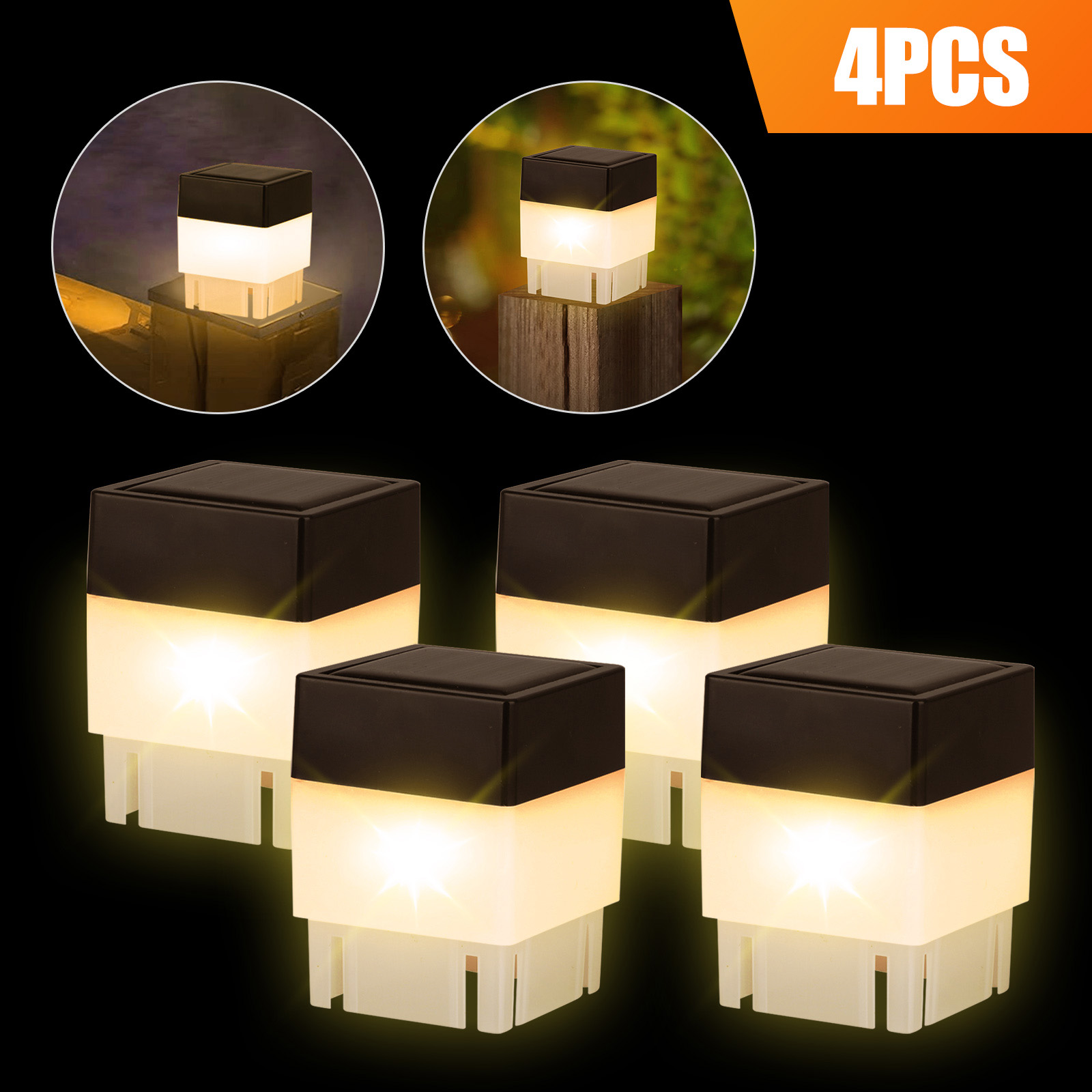 4PCS Solar Post Light 2x2" Waterproof LED Outdoor Garden Street Fence ...