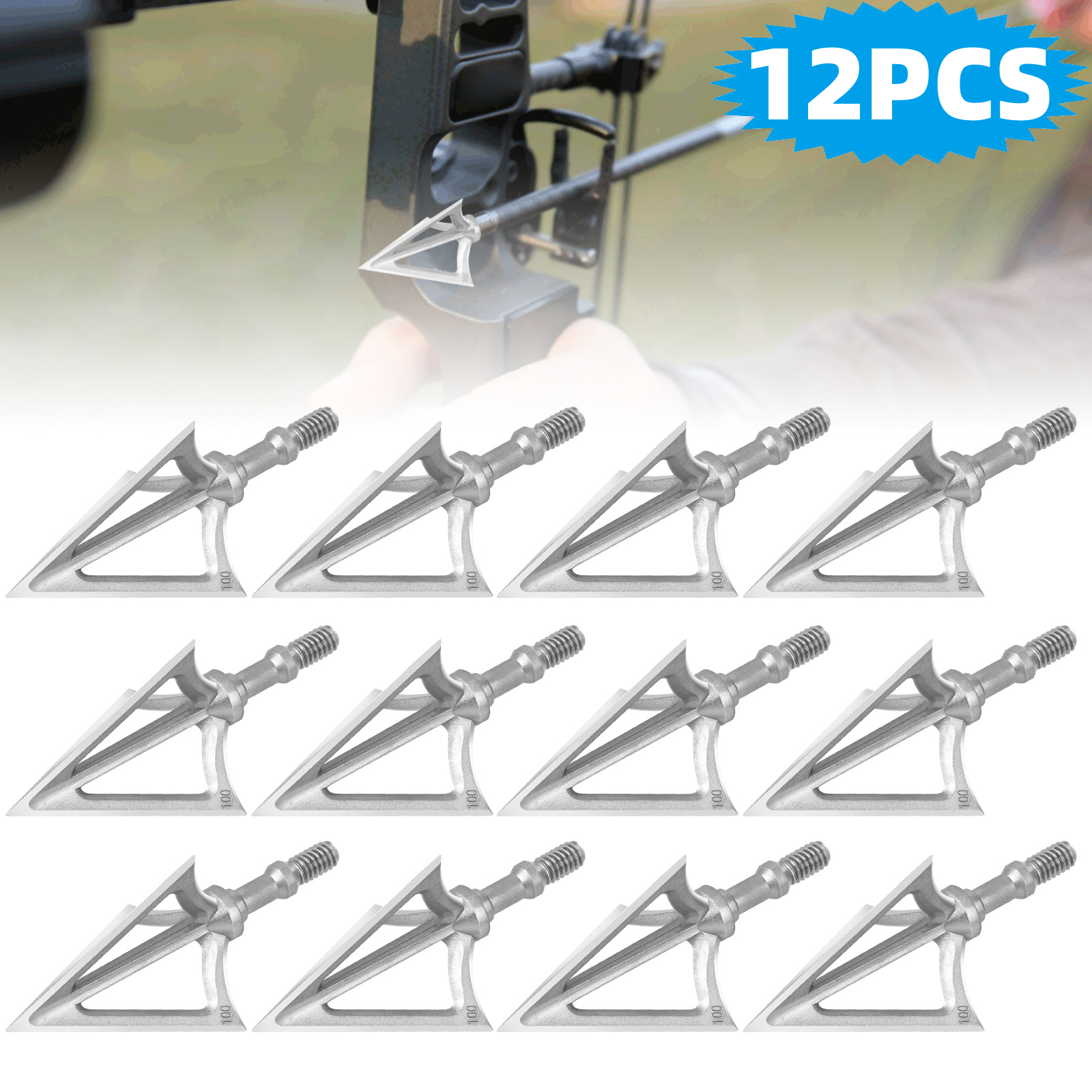 6/12Pcs Hunting Archery Broadheads 100 Grain 3 Blade Compound Bow ...